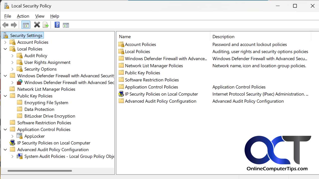 Windows Local Security Policy Settings - Online Computer Tips