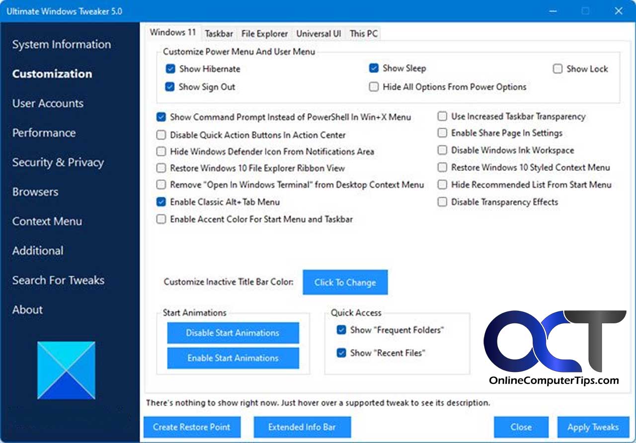 Ultimate Windows Tweaker for Windows - Online Computer Tips