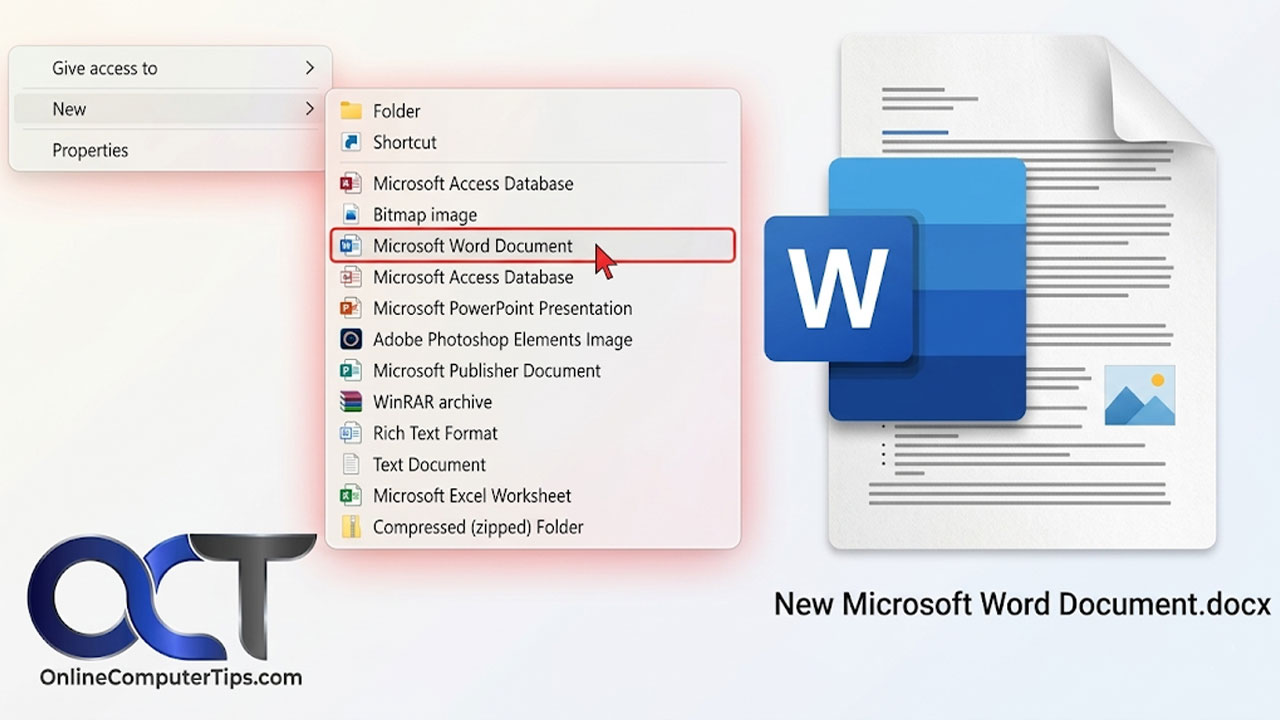 How to Restore the Right Click New Word Document Menu Item
