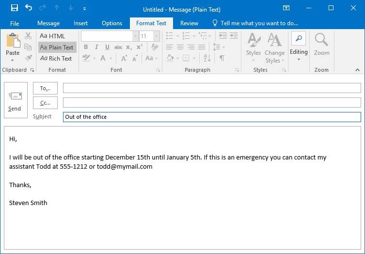 Create An Outlook Out Of Office Reply Without Exchange