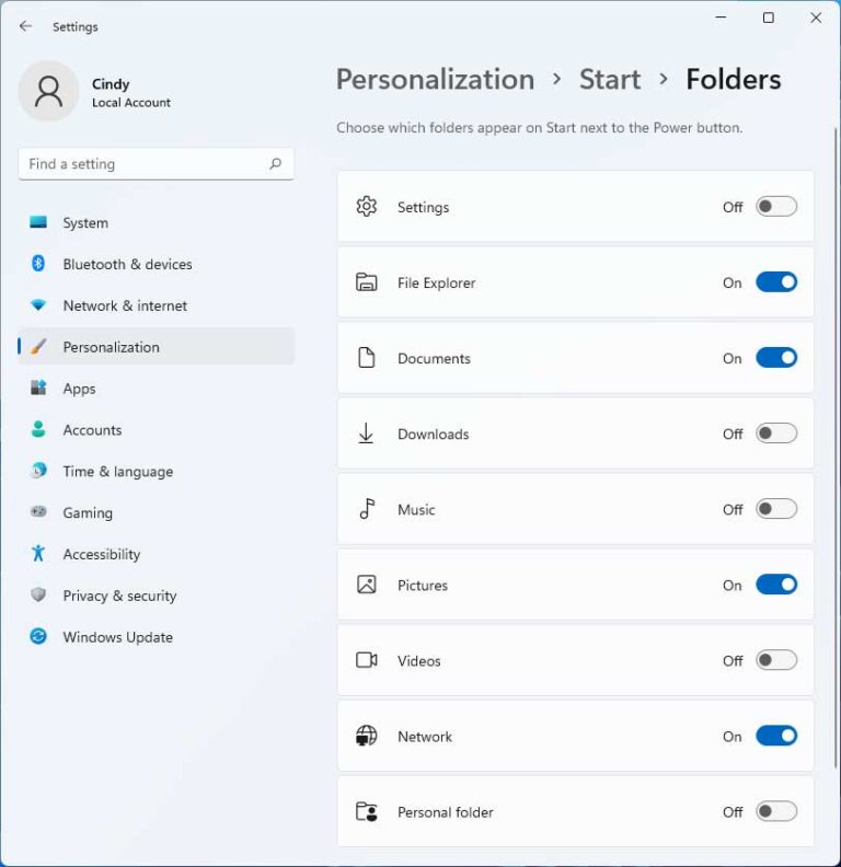 Add Commonly Accessed User Folders to the Windows 11 Start Menu