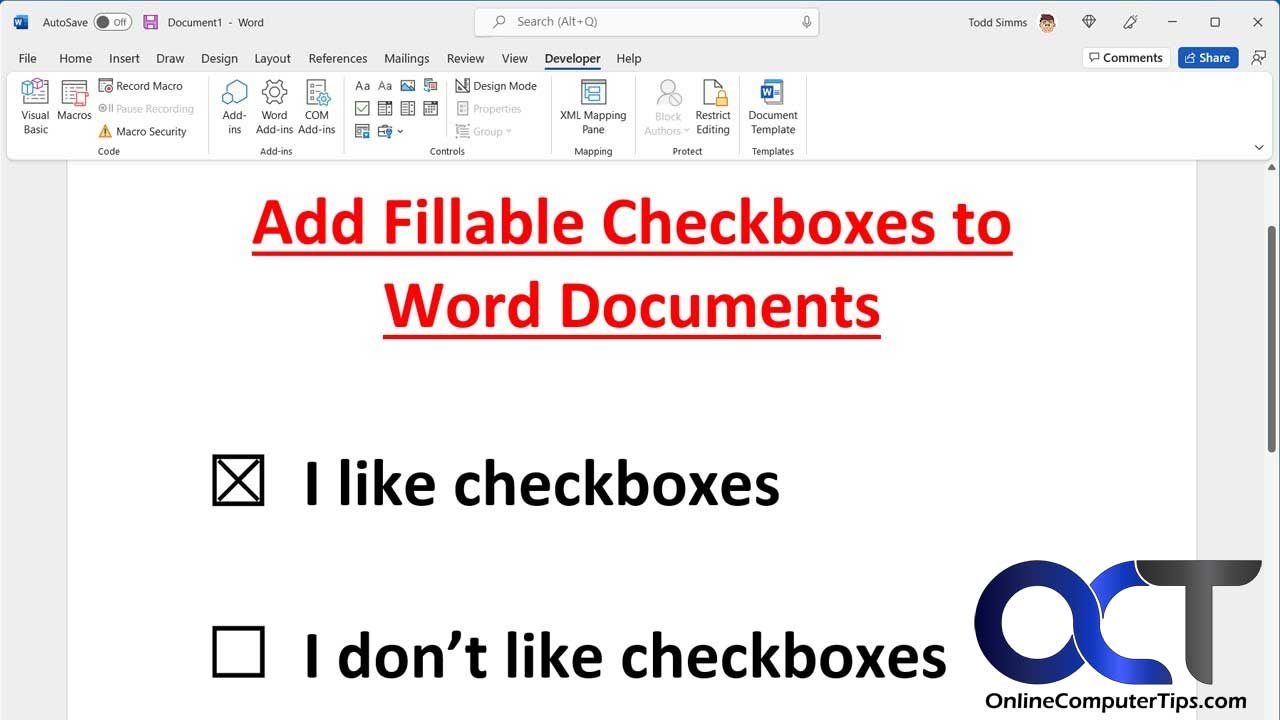 How to Create Fillable Checkboxes in Microsoft Word (Forms & Surveys)