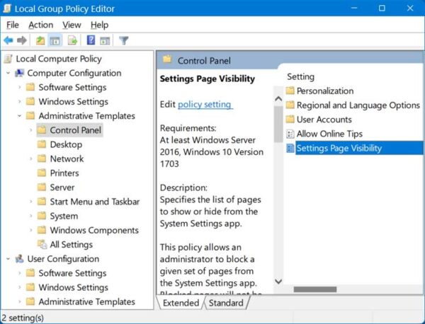 How to Show or Hide Specific Windows Settings - Online Computer Tips