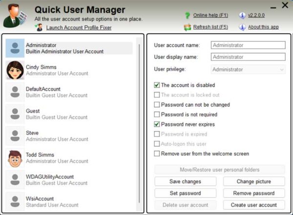 Manage & Create Windows User Accounts with Quick User Manager