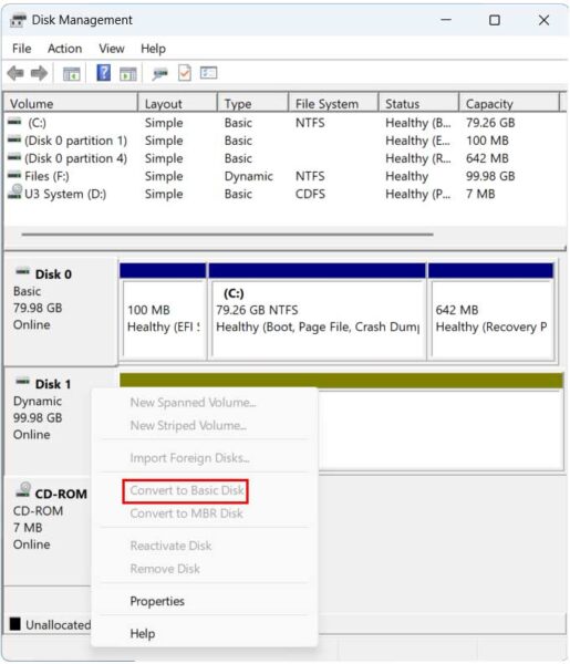 Convert a Dynamic Disk to a Basic Disk Without Losing Data