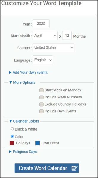Insert an Editable Calendar into a Microsoft Word Document