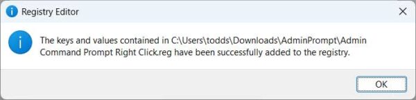 Add an Open Administrative Command Prompt from Here Right Click Menu Option
