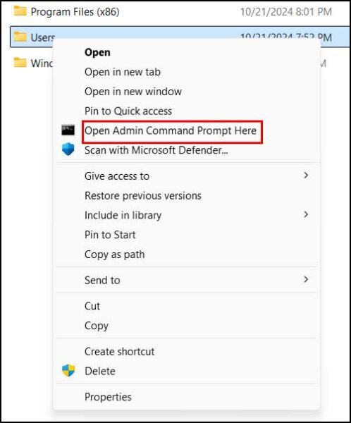 Add an Open Administrative Command Prompt from Here Right Click Menu Option