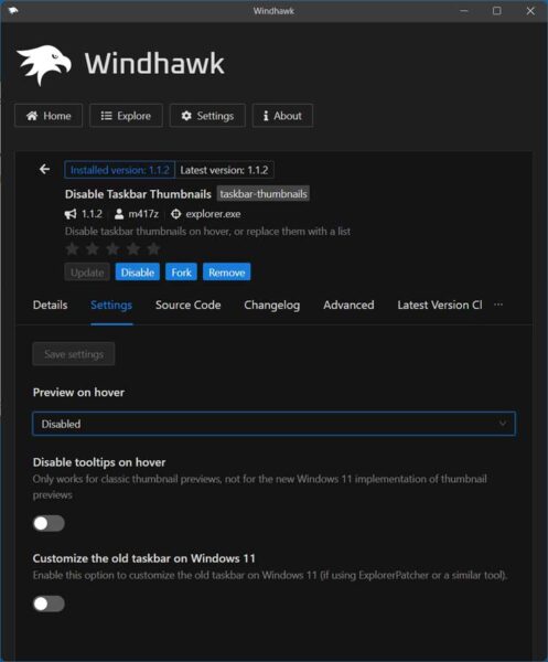 Change or Disable the Windows Taskbar App Thumbnail Hover Over Options