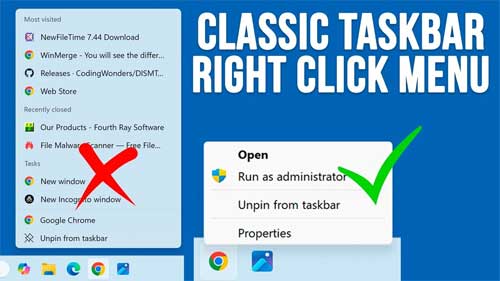 Restore the Classic Windows Taskbar Right Click Menu Options