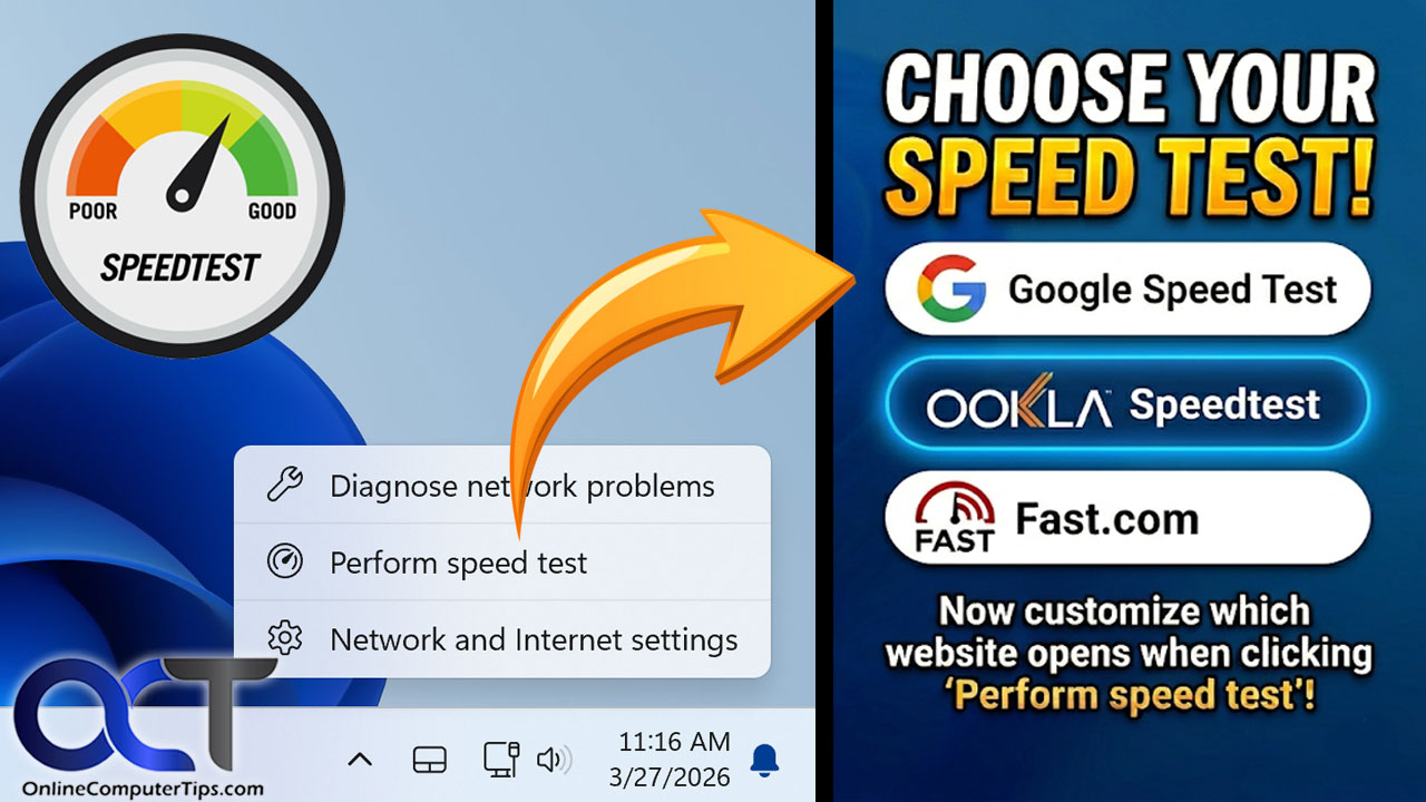 Change the Speed Test Website Used with Perform Speed Test System Tray Tool